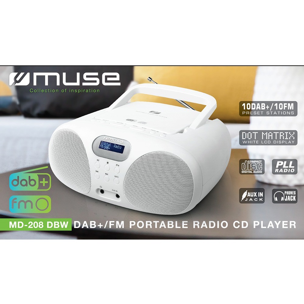 Muse MD-208 DBW Portable Radio CD Player DAB+ FM Vit